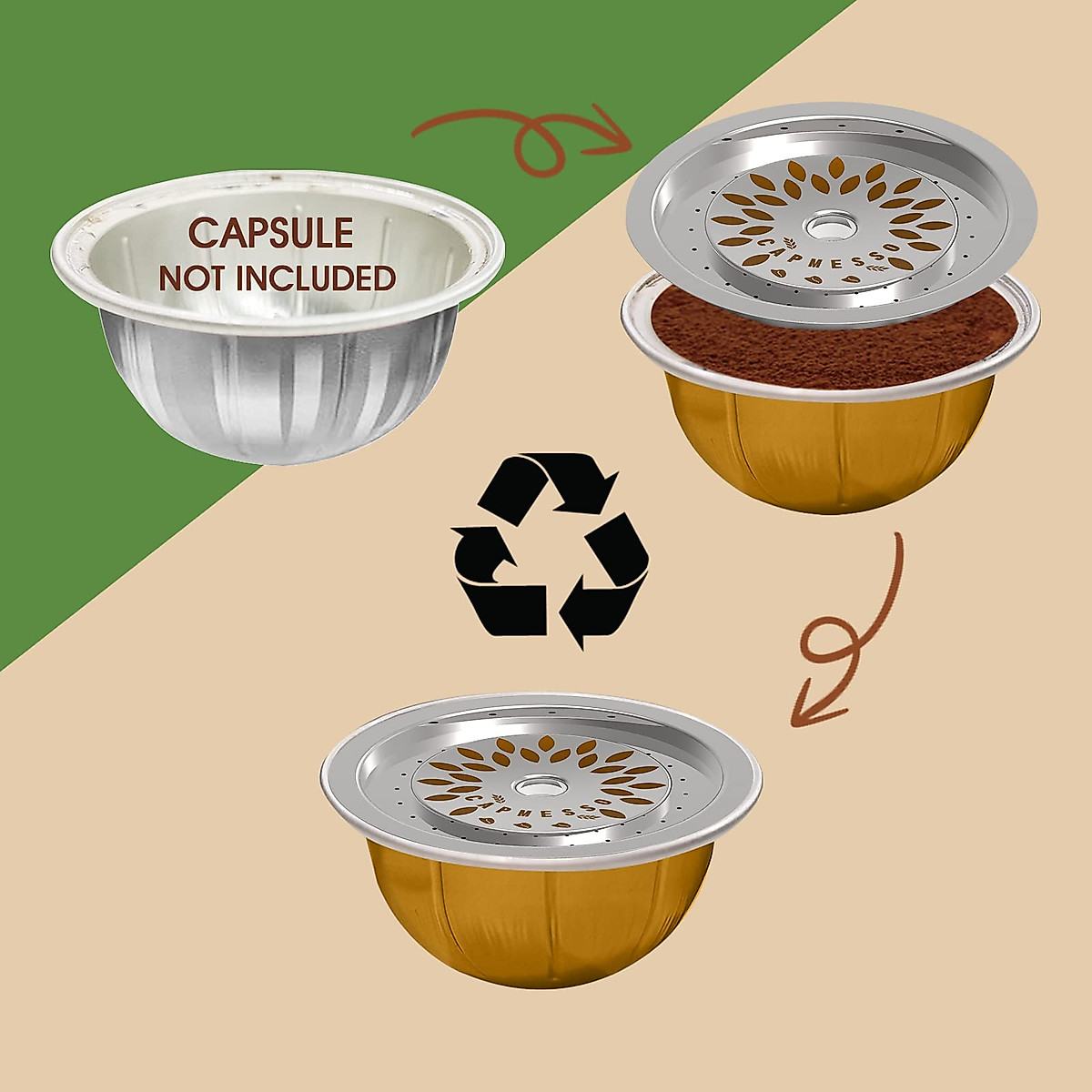 CAPMESSO Reusable Coffee Capsule Lid to Reuse Vertuoline Pods,Refillable Vertuo Capsules Cap Disc on All VertuoLine Machines- Bottom Capsules are Not included! (1*CAP + 1*BRUSH)