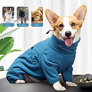 Dog Onesies for Medium Dogs Winter, Full Body Suit for Shedding Dogs Polar Fleece Pet Dog Clothes (Turquoise, XXXL)
