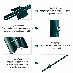 Gtongoko 7 Feet Sturdy Duty Metal Fence Post, Pack of 10, U Post for Fencing Green Fence Posts for Garden Yard and Outdoor Wire