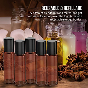 Nylea 8 Pack - Essential Oil Roller Bottles [Metal Chrome Roller Ball] FREE Plastic Pippette Refillable Glass Color Roll On for Fragrance Essential Oil - 10 ml 1/3 oz (Amber)