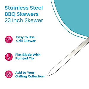 Unique Imports Professional Large 23-Inch Stainless Steel Brazilian Barbeque Style BBQ Skewers (Set of 12, 1 Inch Wide Skewers)