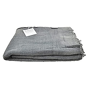Stonewashed Turkish Throw Blanket in Charcoal Grey/Faded Black, Soft, Cozy and Lightweight, Perfect for Use as a Love Seat or Sofa Throw, Partical Bed Cover, Beach Blanket or Yoga Blanket