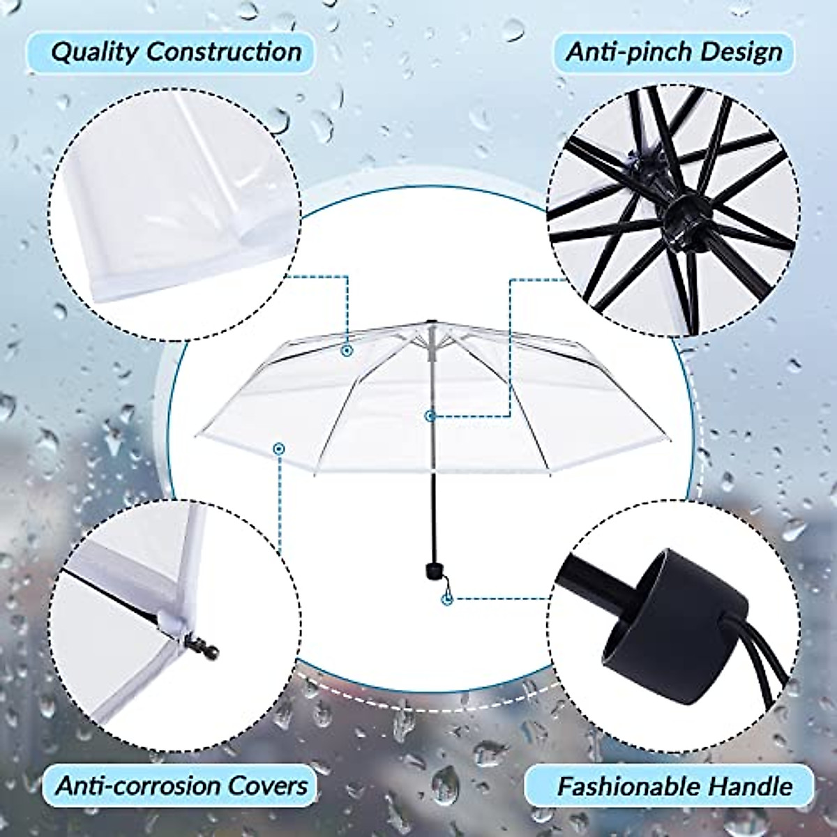 2 Pcs Clear Umbrella Transparent Portable Umbrella Compact Foldable Umbrella Manual Open Close Folding Umbrellas for Wedding Travel, Dating(Black, White)