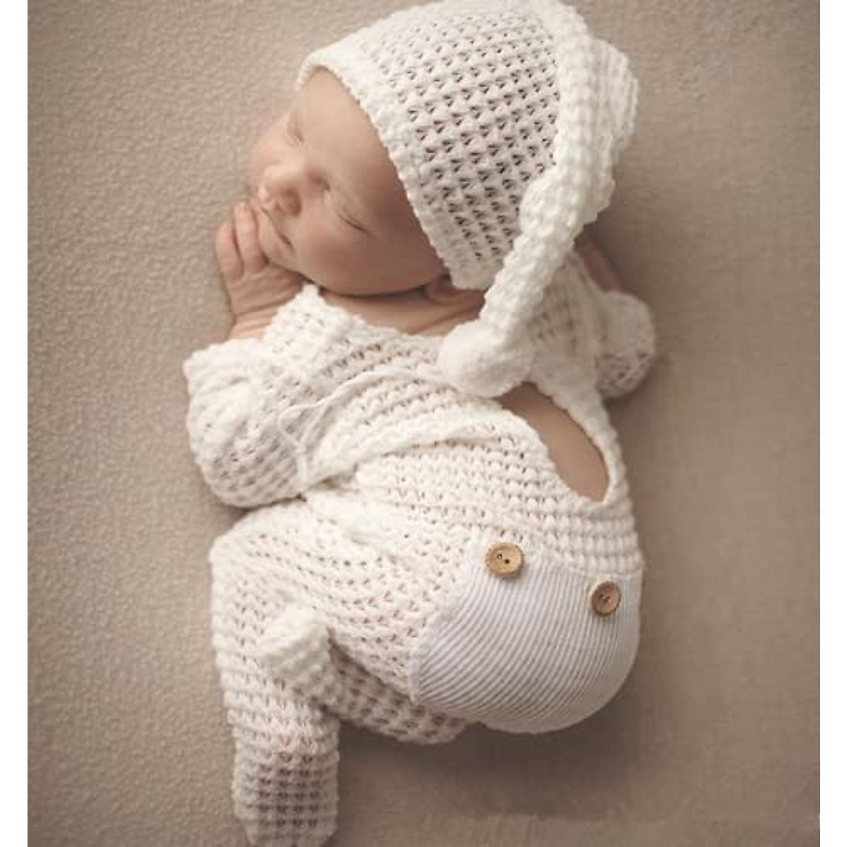 Fashion Newborn Boys Girls Baby Photo Shoot Props Outfits Crochet Clothes Long Tail Hat Pants Photography Props (milk white)