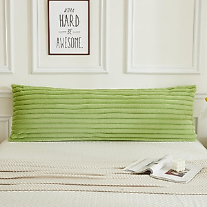 JAUXIO Faux Fur Fluffy Body Pillow Cover Luxury Striped Plush Decorative Body Pillowcase, Ultra Soft and Cozy Zipper Closure 21 x 54 Inches, Apple Green