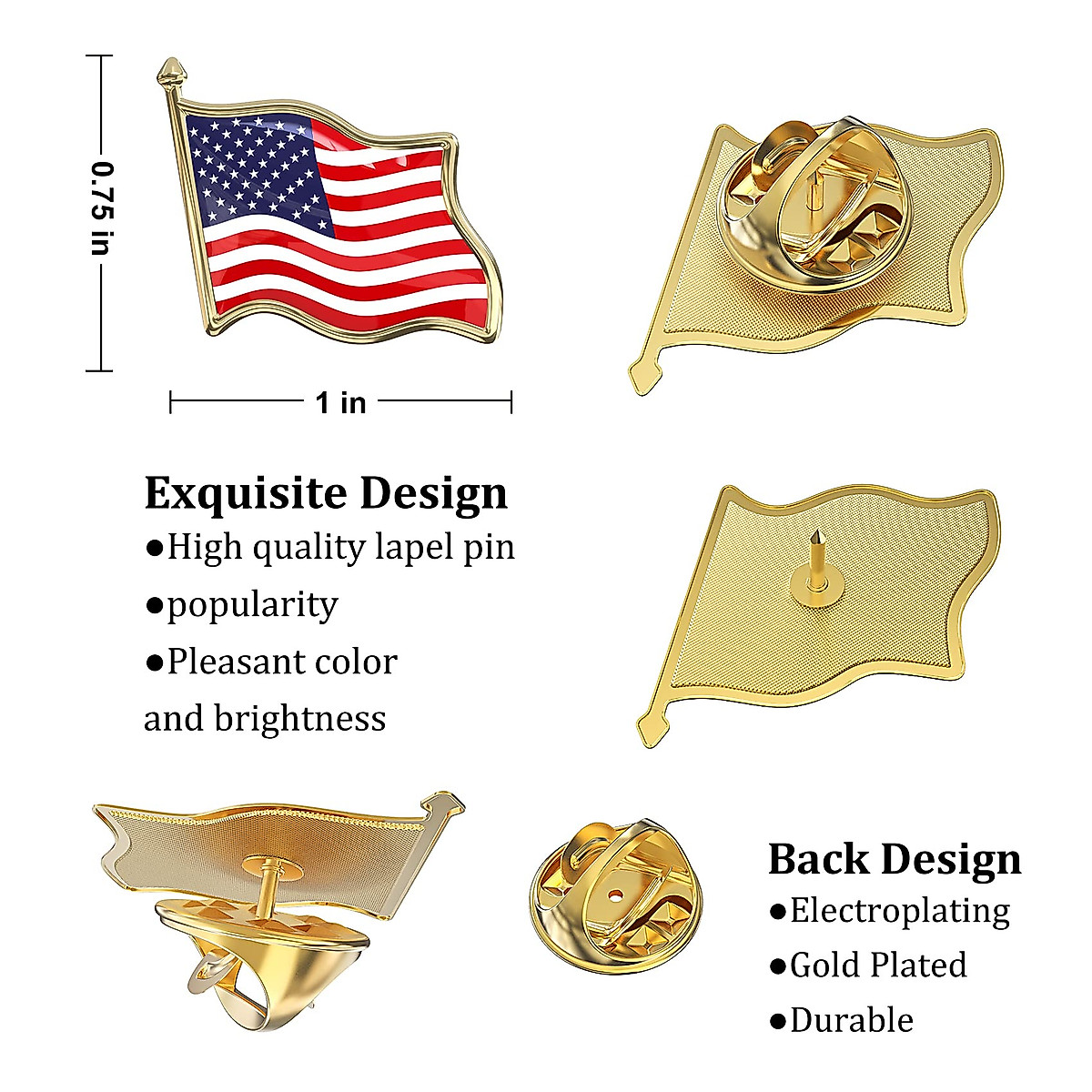 50 PCS American Flag Lapel Pin Waving for Veterans Independence Memorial Day Decorations Gifts USA Flag Pins 4th of July Accessaries