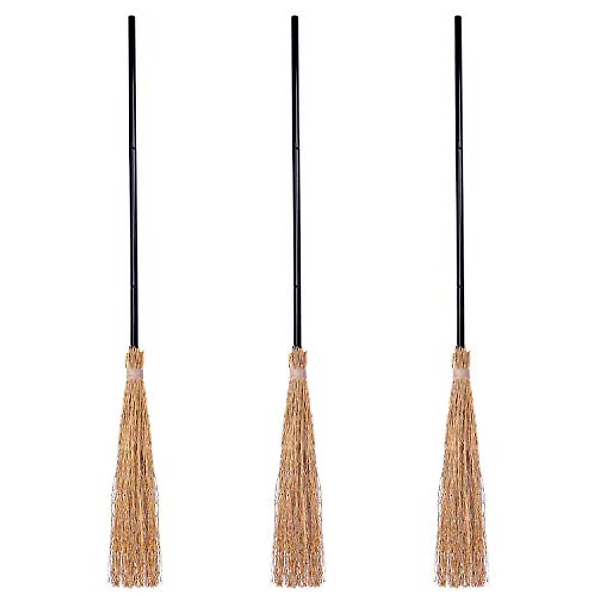 URATOT 3 Pieces Halloween Witch Broom Props Thatch Bamboo Witch Broomstick Retractable Straw Bamboo Witch Broom Party Decoration for Halloween Cosplay Favors