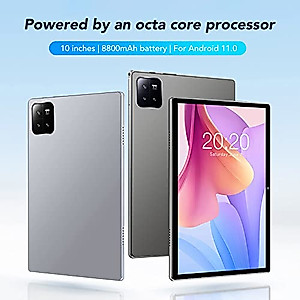 Naroote Tablet PC, 8GB RAM 128GB ROM Octa Core CPU Dual Camera Office Tablet 8800mAh Silver Color IPS Screen 10 Inch for Family (US Plug)