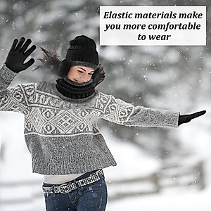 4-Pieces Warm Winter Beanie Hat Scarf Set Thick Knit Hat Beanie Skull Caps Scarfs for Women Men(Black, One Size)