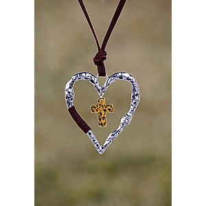 MEIDIJINGBEI Vintage silver heart pendant necklace leather pendant necklace for women (Leather heart pendant)