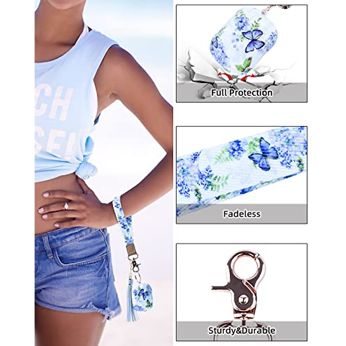 AirPod Pro Case with Wristlet Keychain Wrist Lanyard, OULRAEFS Hard AirPods Pro Case Cute Protective Case Cover with Key Lanyard for Airpods Pro 2019, Gifts for Women Girls, Butterfly