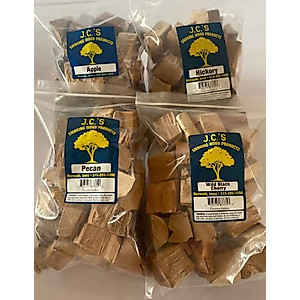 J.C.'s Smoking Wood Chunks - Premium 4 PK Gallon Sized bag of Apple, Hickory, Pecan, Wild Black Cherry