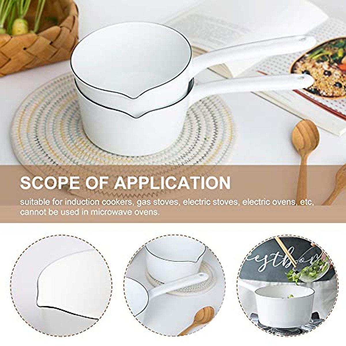 CALIDAKA 1.2L Enamel Milk Pan, Mini Butter Warmer, Enamelware Saucepan Pan with Pour Spout, Nonstick Enamel Milk Pot, Enamel Melting Pot for Induction Electric Gas Stoves