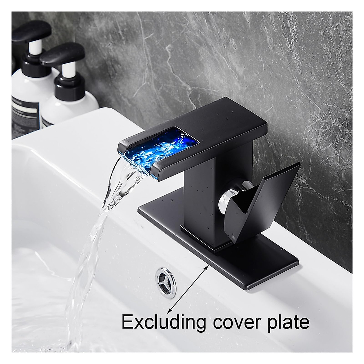 LIANTE LED Bathroom Sink Faucet, Matte Black Waterfall Single Hole Handle RV Bath Vanity Faucets, Wide Glass Spout,Kitchen Faucet