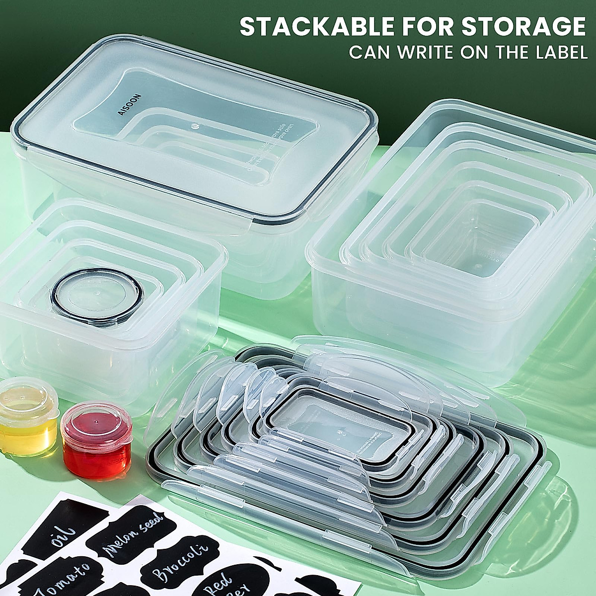 AISOON 40 Piece 85Oz Large Food Storage Containers with Lids,BPA Free, Leak-Proof Kitchen Organizers Ideal for Pantry Organizers, Cereal Containers, Microwave & Dishwasher Safe, Labels and Accessories