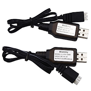Blomiky 2 Pack 7.4V 1A USB Charger Cable with XH-3P Plug for 7.4V 2S Lipo Battery with XH-3P Connector / 7.4V 1A USB XH-3P 2