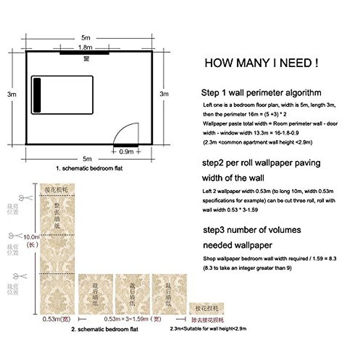 QIHANG Non-Woven Classic Flocking Plain Stripe Modern Fashion Wallpaper Wall Paper Roll for Living Room Bedroom White Color Wallpaper Roll 0.53m*10m=5.3㎡