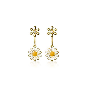 SLUYNZ 925 Sterling Silver CZ Daisy Earrings Dangle for Women Flower Drop Earring Studs