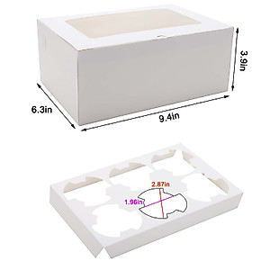 10-Set Cupcake Boxes with Inserts and Window Hold 6 Cupcakes,Cupcake Containers Bakery Cake Box,Pastry Carrier For Donut Cookie Treat Muffin Chocolate Bombs,9.4x6.3x3.9 In