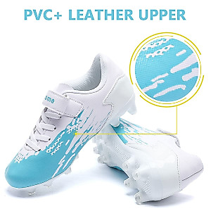 ziitop Kids Soccer Shoes for Boys Girls Youth Football Cleats Outdoor & Indoor Baseball Shoes, Lightweight Breathable Conical Studs, Running & Training for Students (Little Kids/Big Kids) Whiteblue