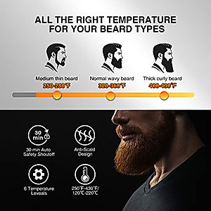 COOLKESI Ionic Hair Beard Straightener Comb, Faster Anti-Scald Ceramic Heated Beard Brush, Upgraded Portable Beard Straightening Comb 6 Adjustable Temp, Unique Stocking Stuffers Gift for Men (Black)