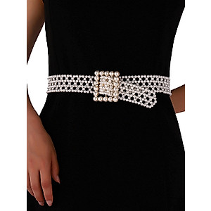CHIC DIARY Women Bridal Pearl Belt White Beaded Elastic Crystal Rhinestone Waist Belt for Wedding Dress Belt (style 3)