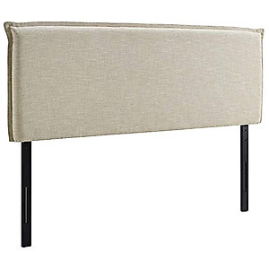 Modway Camille Linen Fabric Upholstered Queen Headboard in Beige with French Piping