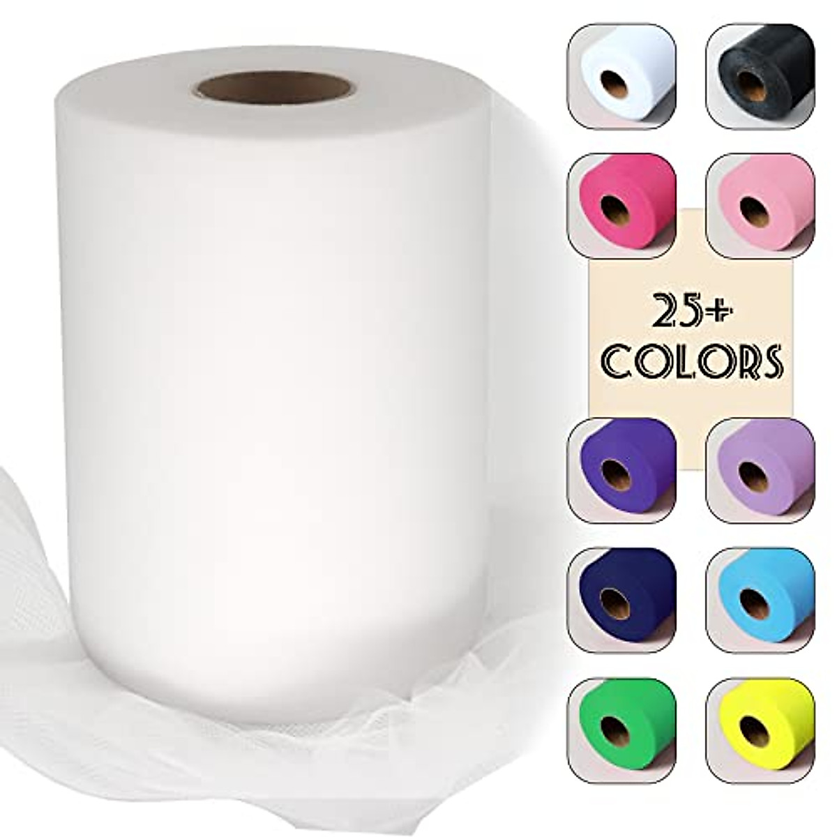 White Tulle Fabric, 6 Inch by 100 Yards Tulle Roll for Tutu Wedding Decoration DIY Crafts Gift Wrapping Party Backdrop Baby Shower Table Skirt