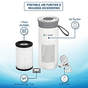 GermGuardian Portable Allergen Air Purifier for Small Spaces with USB Cable, Captures Dust, Pollens, Mold Spores, UV-C Light Helps Reduce Germs, 7” White, AC085