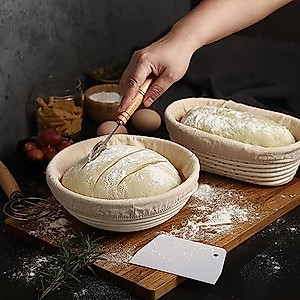 Saint Germain Bakery Premium Round Bread Banneton Basket with Liner - Perfect Brotform Proofing Basket for Making Beautiful Bread - Ultimate Bread Bundle (9 in. Round/10 in. Oval)