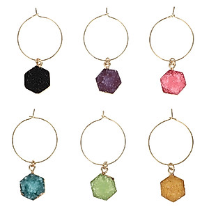 Hemoton Beaded Wine Glass Charms Tags: 6Pcs Crystal Wine Identification Drink Markers Rings Beer Glass Tags Clips for Champagne Flutes Cocktails Martinis