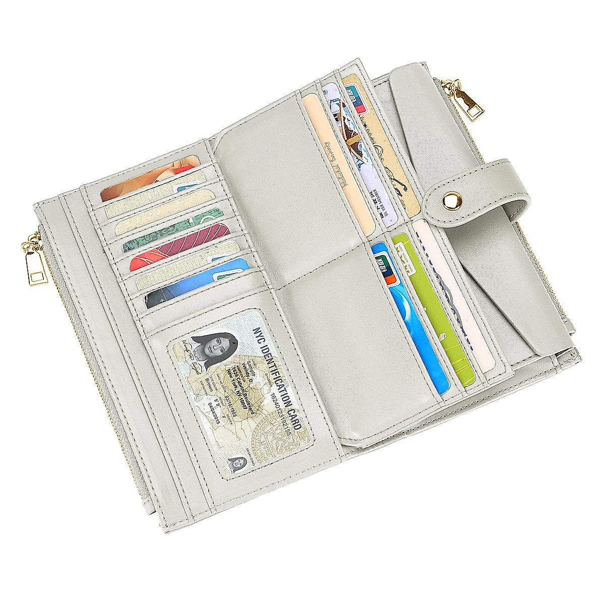 YALUXE Leather Wallets for Women Double Zipper Pockets Phone Holder 22 Card Slots Organizer Billfold with ID Window