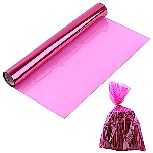 Easter Pink Cellophane Wrap Roll, Translucent Pink Cellophane Wrapping Paper, 16 Inch Width x 100 Ft Long Colored Cellophane Rolls for Gift Baskets, DIY Arts Crafts Decoration and More