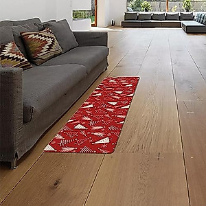 Libaoge Christmas Kitchen Mat Rug Set of 2 Xmas Tree Red Background Runner Rug Anti-Fatigue Comfort Memory Foam Standing Mat Non-Slip Floor Door Mat for Bathroom Bedroom 24x35in+24x71in