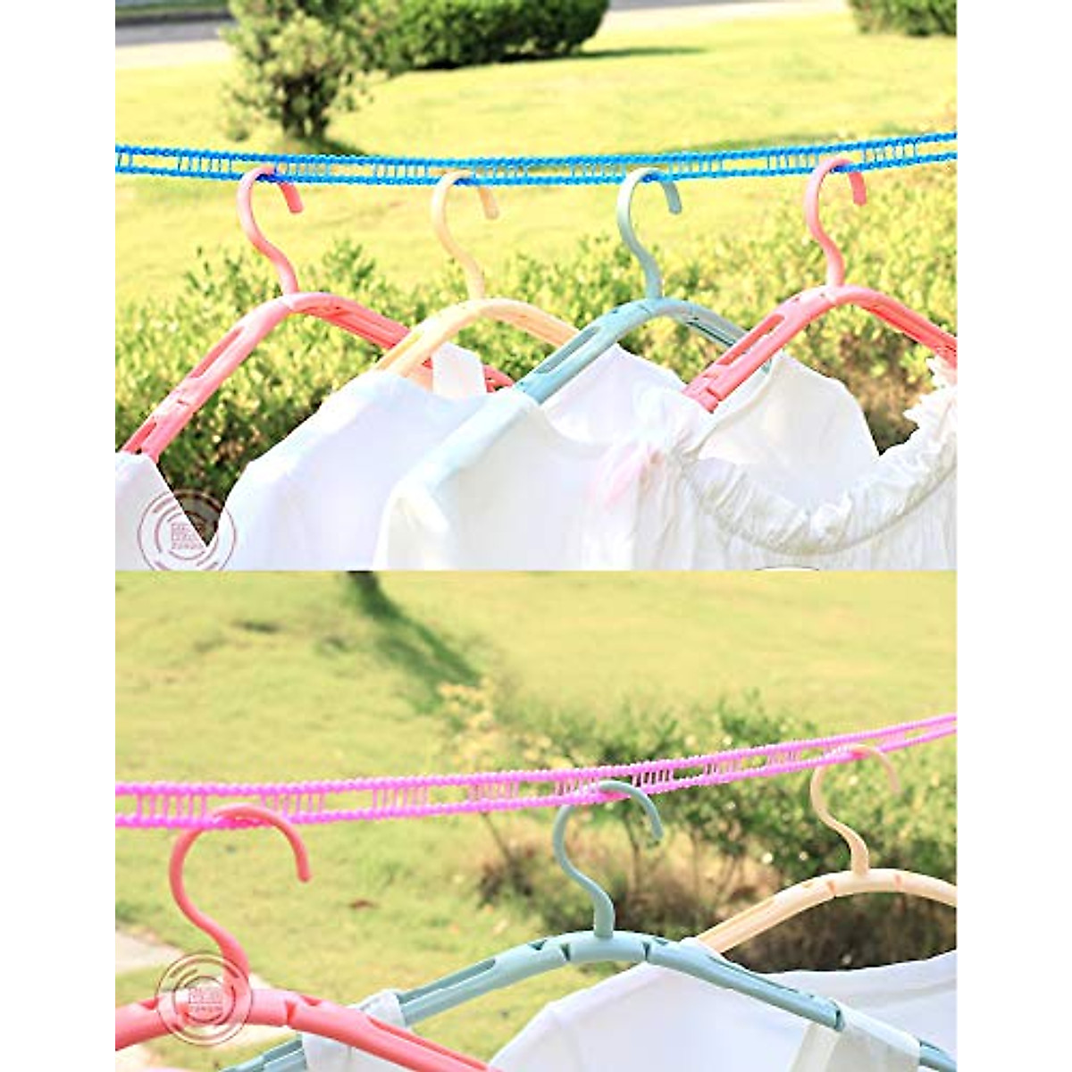 Madowl 3 Pack Clothesline Clothes Drying Rope Nylon Clothes Line 5 Meters Portable Drying Rope Clothes Lines Hanger Rope Fixing Hangers for Indoor Outdoor Camping Travel Home Use (Blue, Green, Pink)