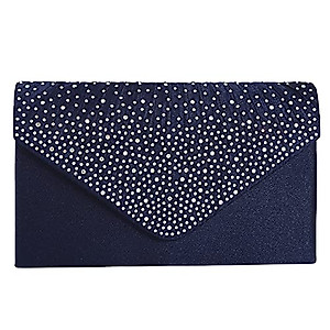 St. Jubileens Ladies Large Evening Satin Bridal Diamante Ladies Clutch Bag Party Prom Envelope (Navy)