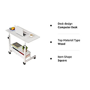 Adjustable Table Student Computer Desk Portable Home Office Furniture Small Spaces Desk Sofa Bedroom Bedside Desk Learn Play Game Desk on Wheels Movable with Storage Desk Size 31.5 * 15.7 Inch,White