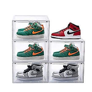 AOTENG STAR Storage Shoes Box Womens Mens Sneaker Box Plastic Foldable Stackable Shoe Container Clear Closet Shelf Shoe Organize -3 Pack