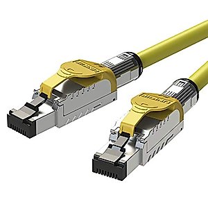 LINKUP - [GHMT & DSX8000 Certified] Cat8 Ethernet Patch Cable S/FTP 22AWG Double Shielded Solid Cable | 2000MHz 2GHz 40Gbps | 5th-Gen Ethernet LAN Network 40G Structure Wires |Yellow| 1 M (3.3ft)