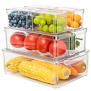 Pomeat 7 Pack Fridge Organizers, Stackable Refrigerator Organizer Bins with Lids, Plastic Storage Bins, BPA-Free Fridge Organizers and Storage Clear for Food, Drinks, Fruits, Vegetable Storage