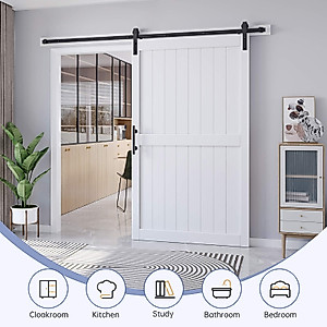 ROYMELO 48x84 Inch White Sliding Barn Door Slab and 8ft Hardware Kit Included, MDF Wood Panel Covered with Water-Proof Scratch-Proof PVC Surface, Easy to Clean, Simple DIY Assembly