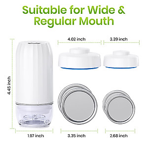 Mason Jar Vacuum Sealer, Morpilot Electric Mason Jar Sealer Kit, Food Saver Jar Sealer Attachment for Wide & Regular Mouth, Compatible with FoodSaver Vacuum Canning Sealer Machine, Include Vacuum Pump