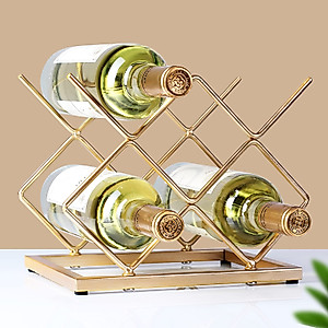 Drincarier Countertop Wine Rack - 5 Bottle Freestanding Modern Gold Metal Small Wine Rack - Tabletop Wine Holder Stand for Cabinet, Pantry, Wine Bottle Storage
