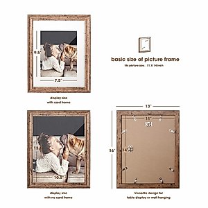 TWING 11x14 Picture Frames Set of 6, Rustic Walnut Photo Frames Display Pictures 8x10 with Mat or 11X14 Without Mat, Pre-Installed Wall Mount Vertically or Horizontally Photo Frames Poster Frames
