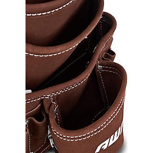 AWP 10-Pocket Suede Tool Pouch | Durable General Construction Leather Tool Pouch | Brown