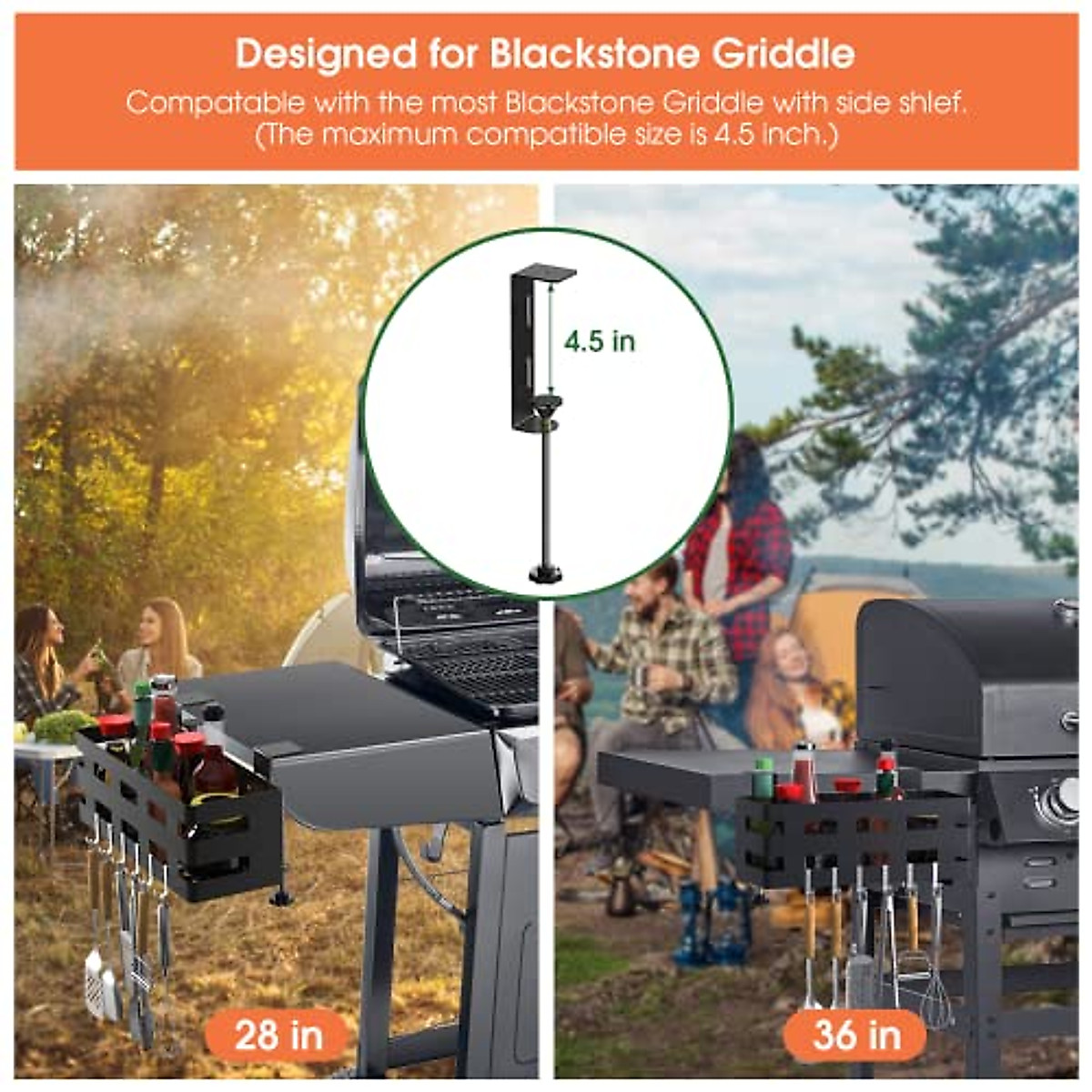 Shansis Griddle Caddy, Grill Caddy for Blackstone Griddle Accessories, Removable Griddle Caddy for 28"/36" Blackstone Griddles/Prep Cart, Hanging Caddy Free from Drill Hole BBQ Caddy