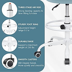 Primy Office Drafting Chair Armless, Tall Office Desk Chair Adjustable Height and Footring, Mid-Back Ergonomic Standing Desk Chair Mesh Rolling Tall Chair for Art Room, Office or Home(Light Blue)