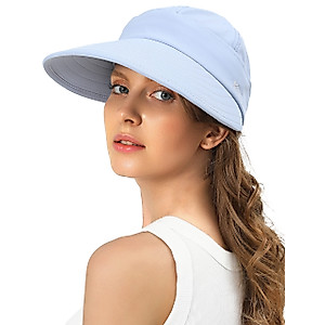 Sun Hats for Womens Wide Brim Visor UV Protection Dual Purpose Hat for Beach Summer Packable Hat(Blue)