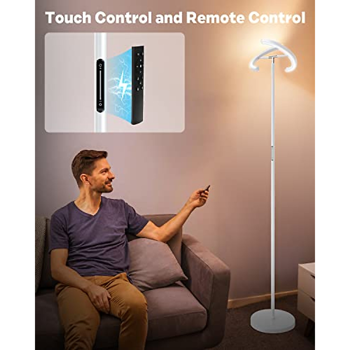 SIBRILLE White Floor Lamp, Modern Stepless Dimmable Standing Lamp 3000-6000K, 20W LED Rotatable Reading Tall Lamp, Touch & Remote Control Uplighter Floor Lamps for Living Room Bedroom Office