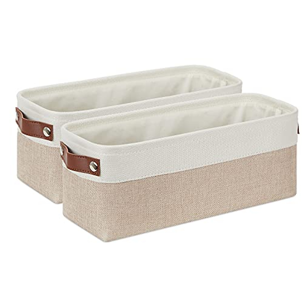 DULLEMELO Collapsible Bundle Baskets 2 Large Baskets 17"x12"x15" + 2 Narrow Baskets 15"x6"x5.5"（White&Khaki)